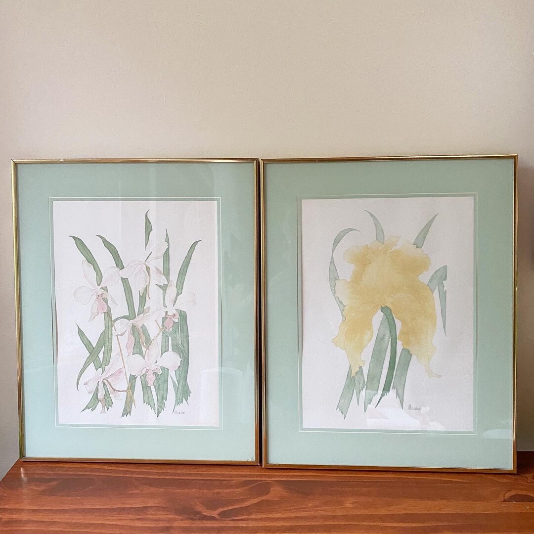 Vintage Pat Moran Framed Original Floral Watercolor Art Set Wall Decor ...