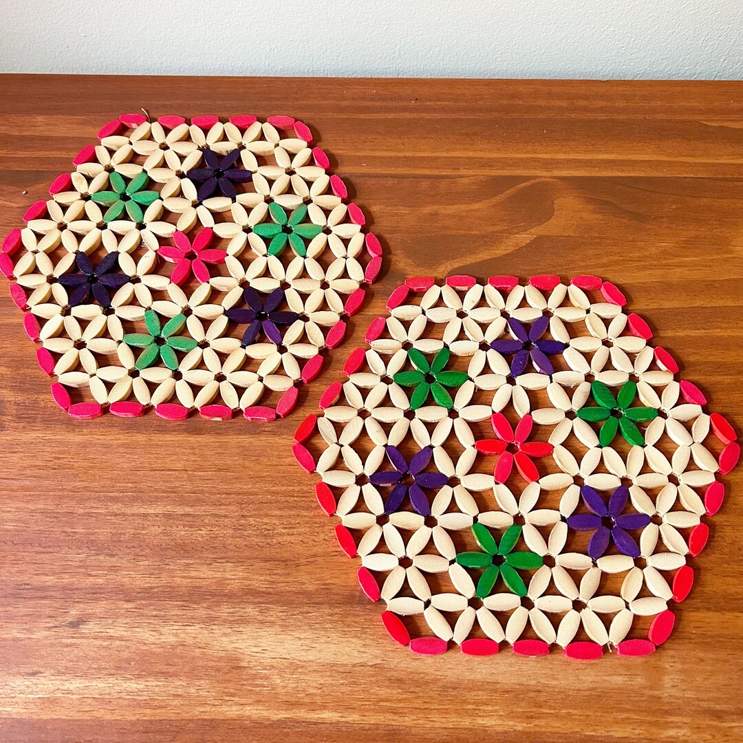 Vintage Wood Beaded Trivet Set - Etsy
