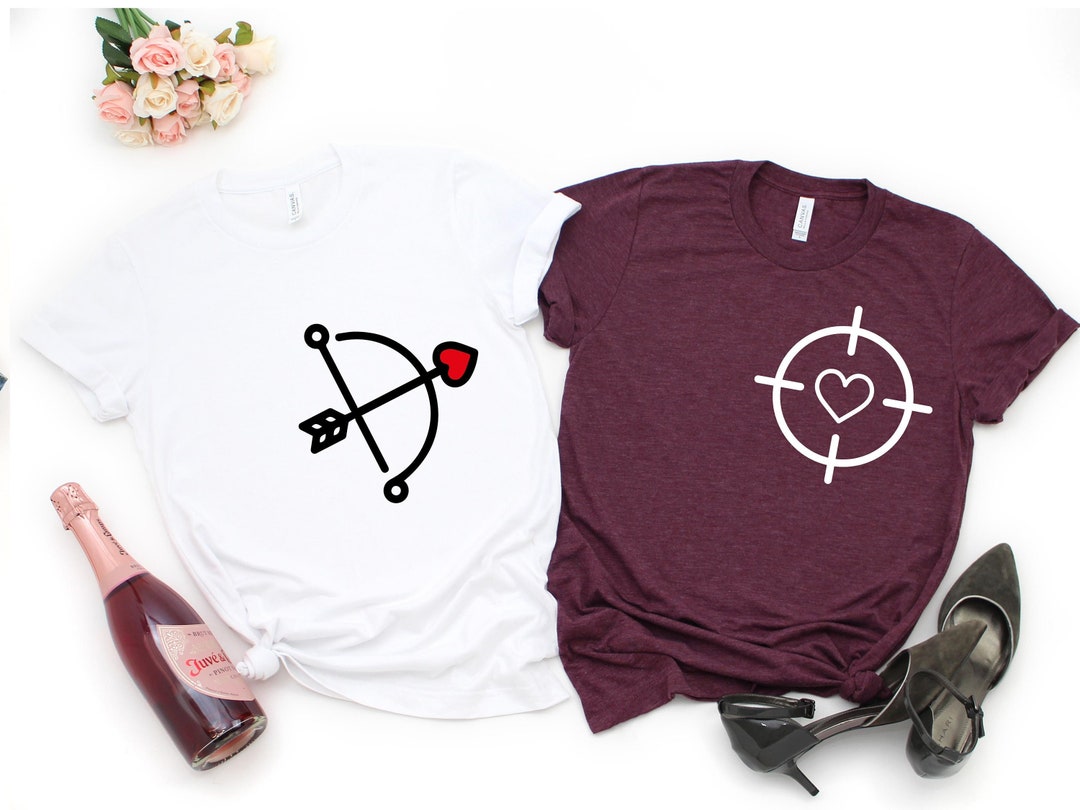 Arrow and Heart on Target Symbols Matching Couple Shirt, Couple ...