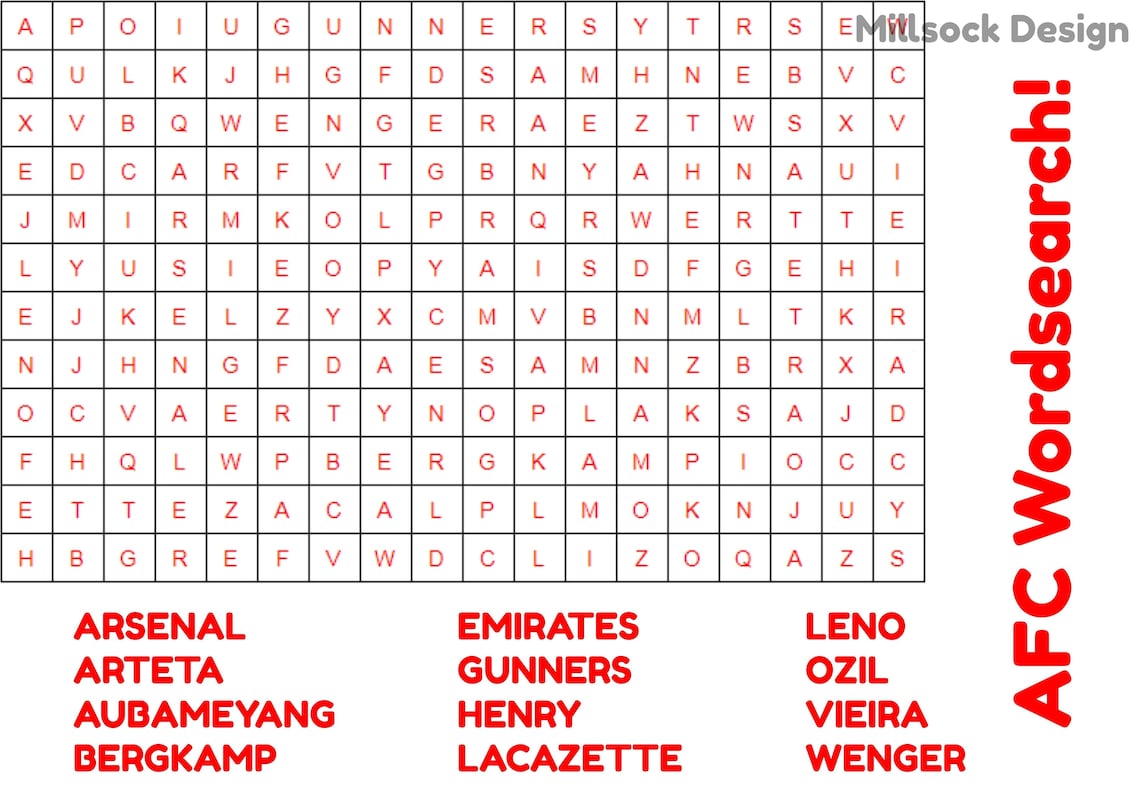 Printable Arsenal FC Wordsearch | Etsy Canada