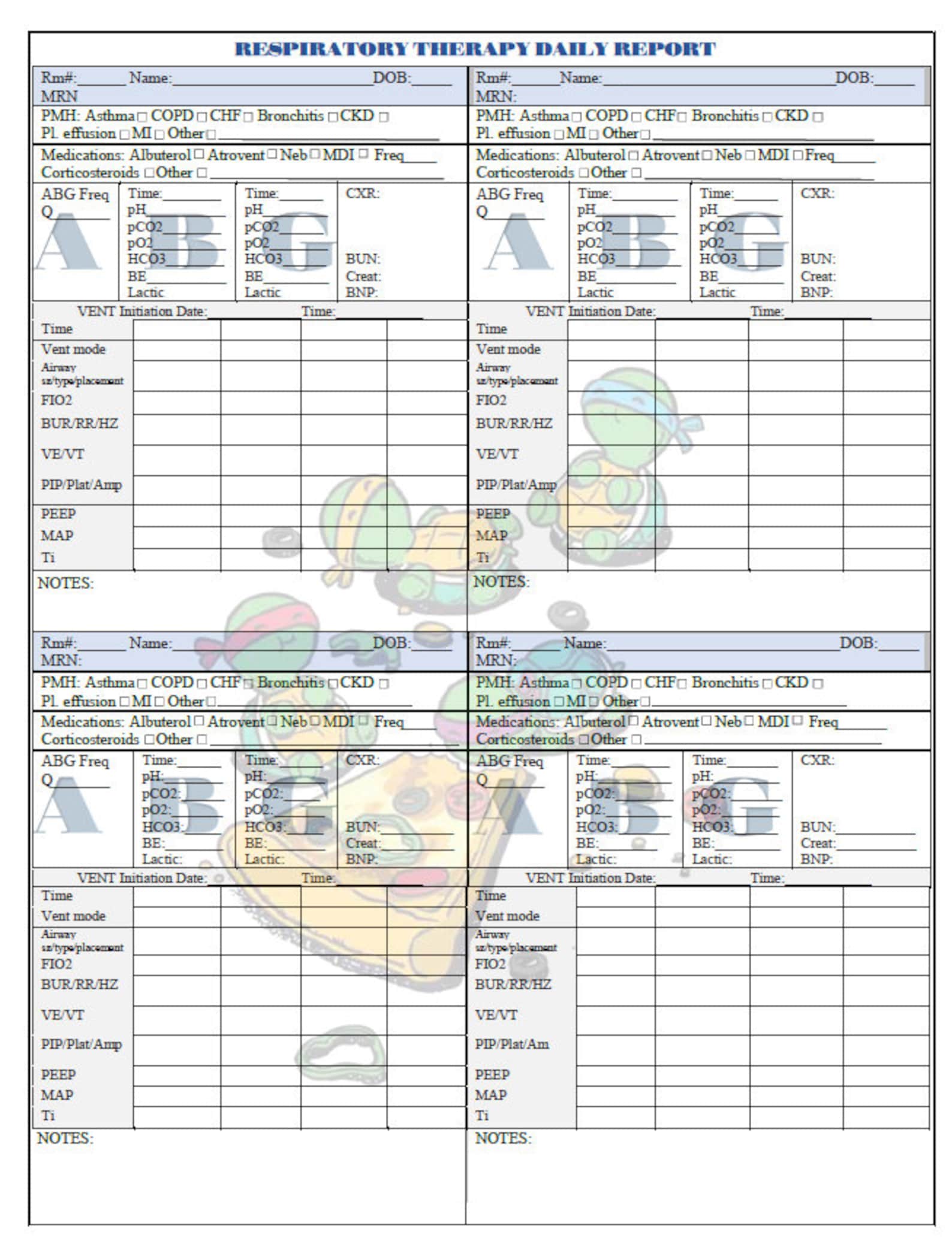 Respiratory Therapist's Report Sheet - Etsy