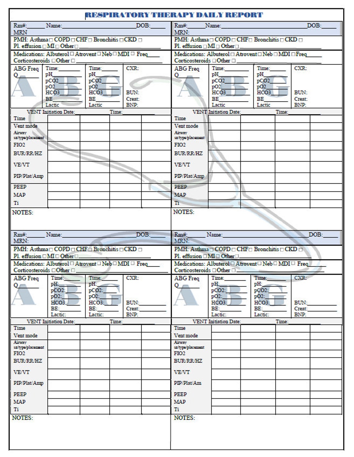 Respiratory Therapist's Report Sheet - Etsy