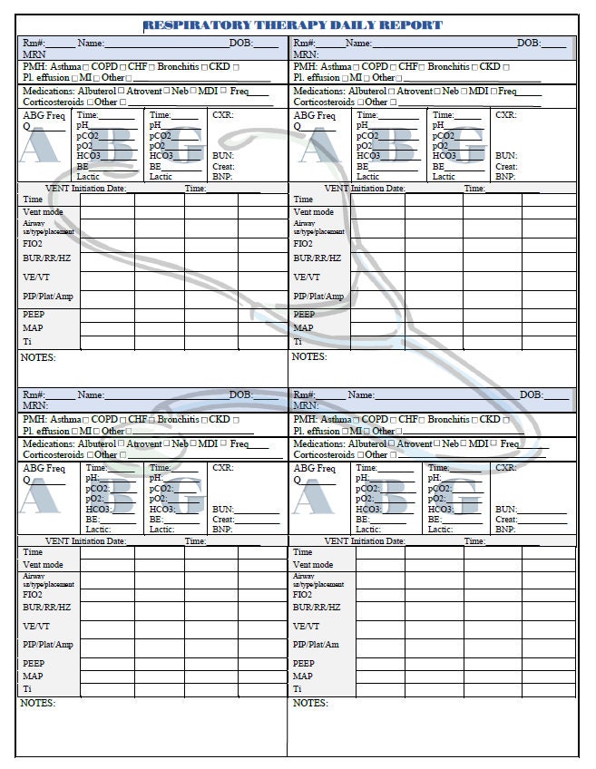 Respiratory Therapist's Report Sheet - Etsy