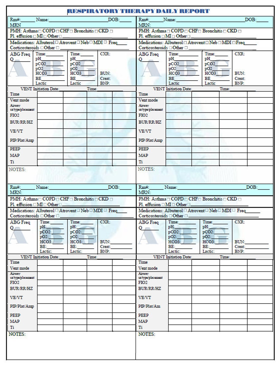Respiratory Therapist's Report Sheet - Etsy