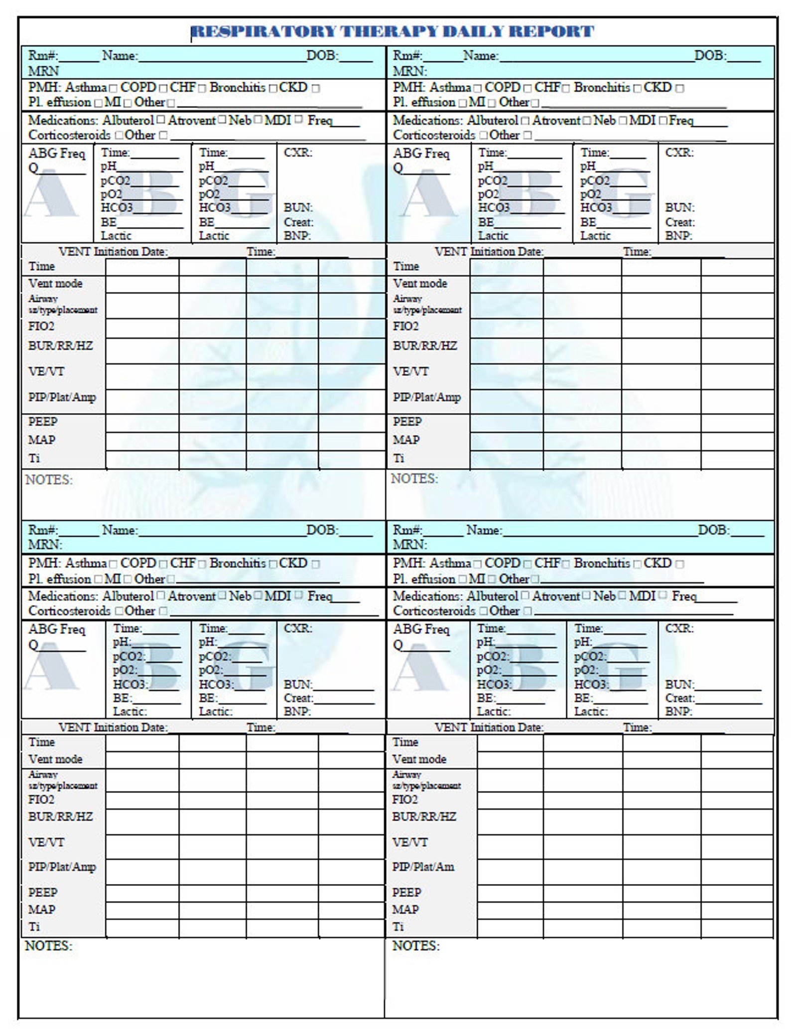 Respiratory Therapist's Report Sheet - Etsy