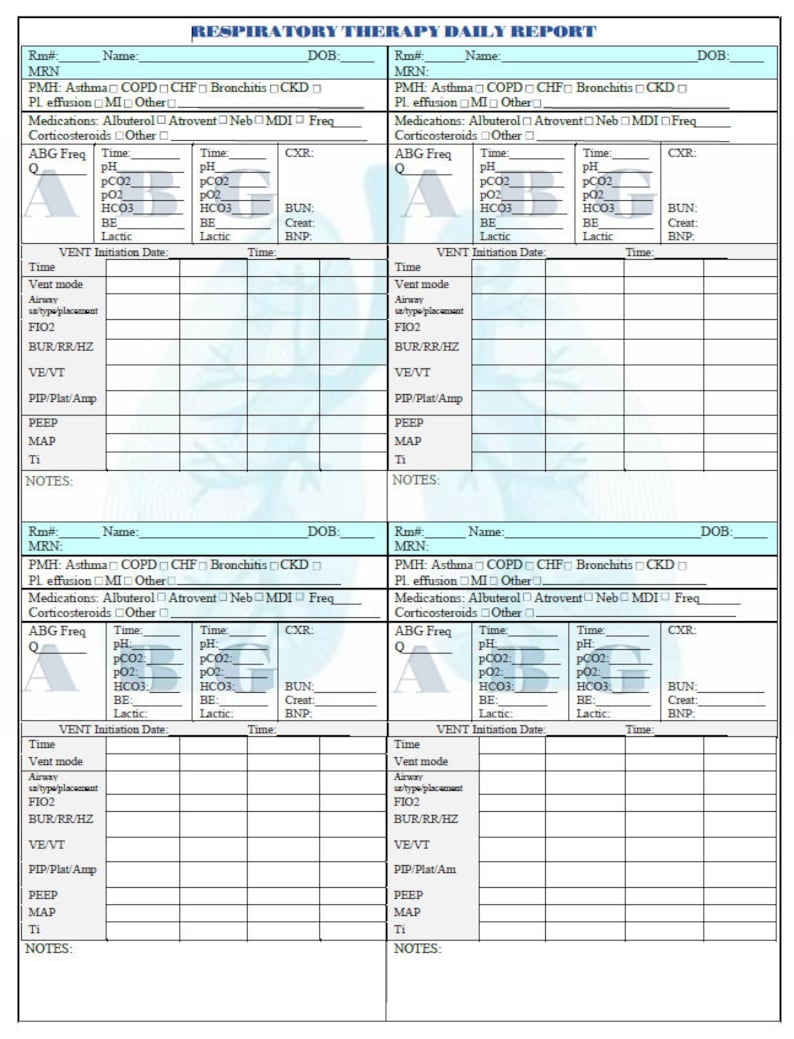 Respiratory Therapist's Report Sheet - Etsy