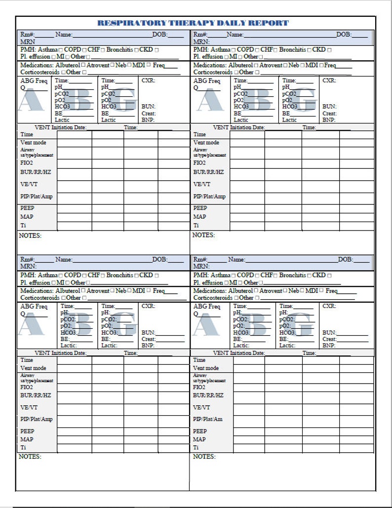 Respiratory Therapist's Report Sheet - Etsy