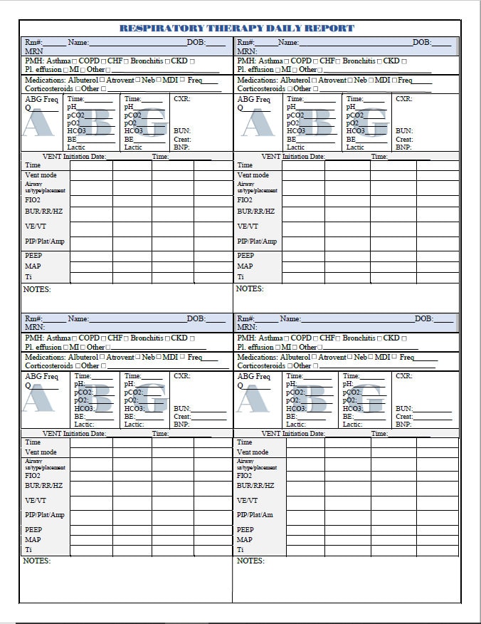 Respiratory Therapist's Report Sheet - Etsy