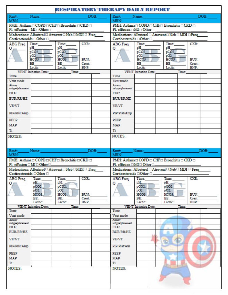 Respiratory Therapist's Report Sheet - Etsy