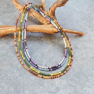 Boho Seed Bead Necklace, Olive & Green, Casual Necklace With Tiny Small ...