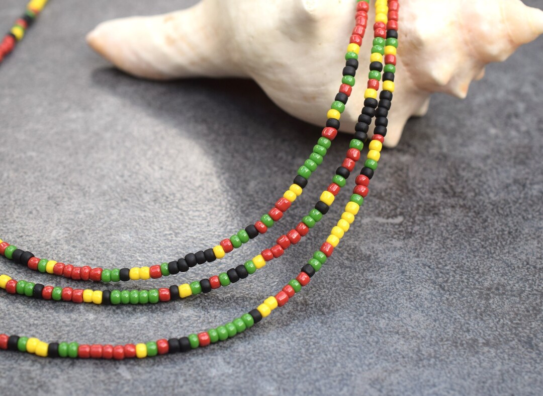 Tiny Bead Necklace With Rasta Colors, Boho Summer Jewelry, Caribbean ...