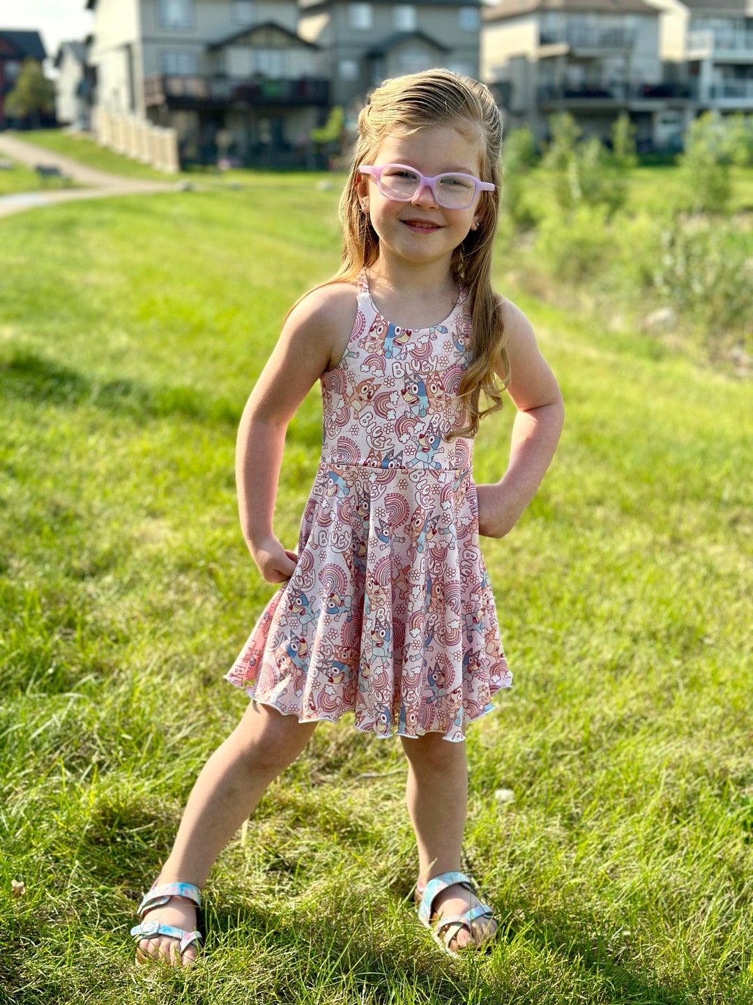 Bluey Bingo Toddler Girls Dress, Pastel Rainbow Bluey Dress, Heeler ...