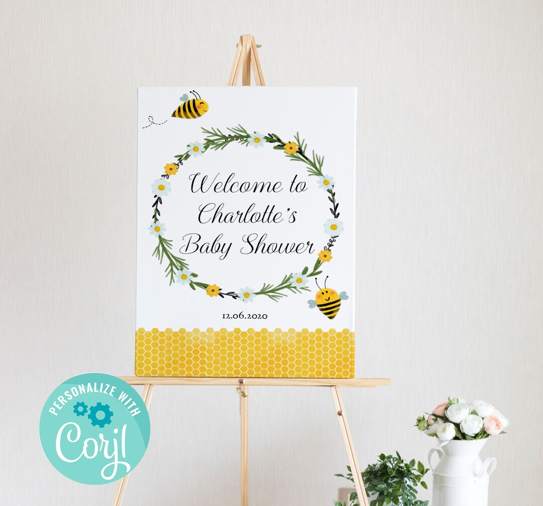 Editable Bee Baby Shower Welcome Sign, Honey Bee, Gender Neutral ...