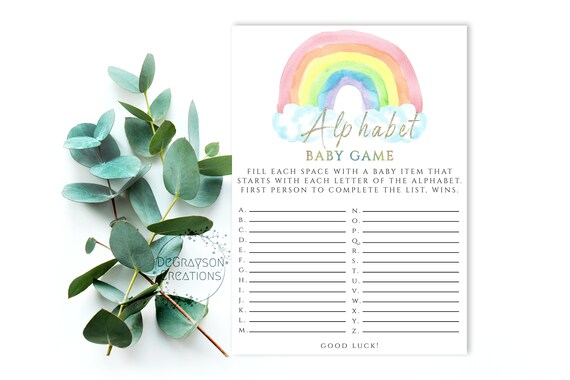 Printable Rainbow ABC Quiz Card 5x7 Baby Shower Card Rainbow Alphabet ...