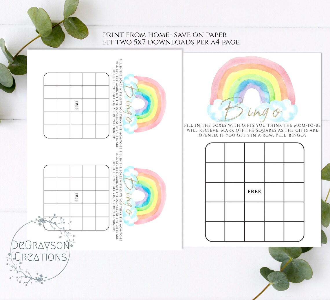 Rainbow Bingo Baby Shower Game, Rainbow Baby Shower Bingo, Rainbow Game ...