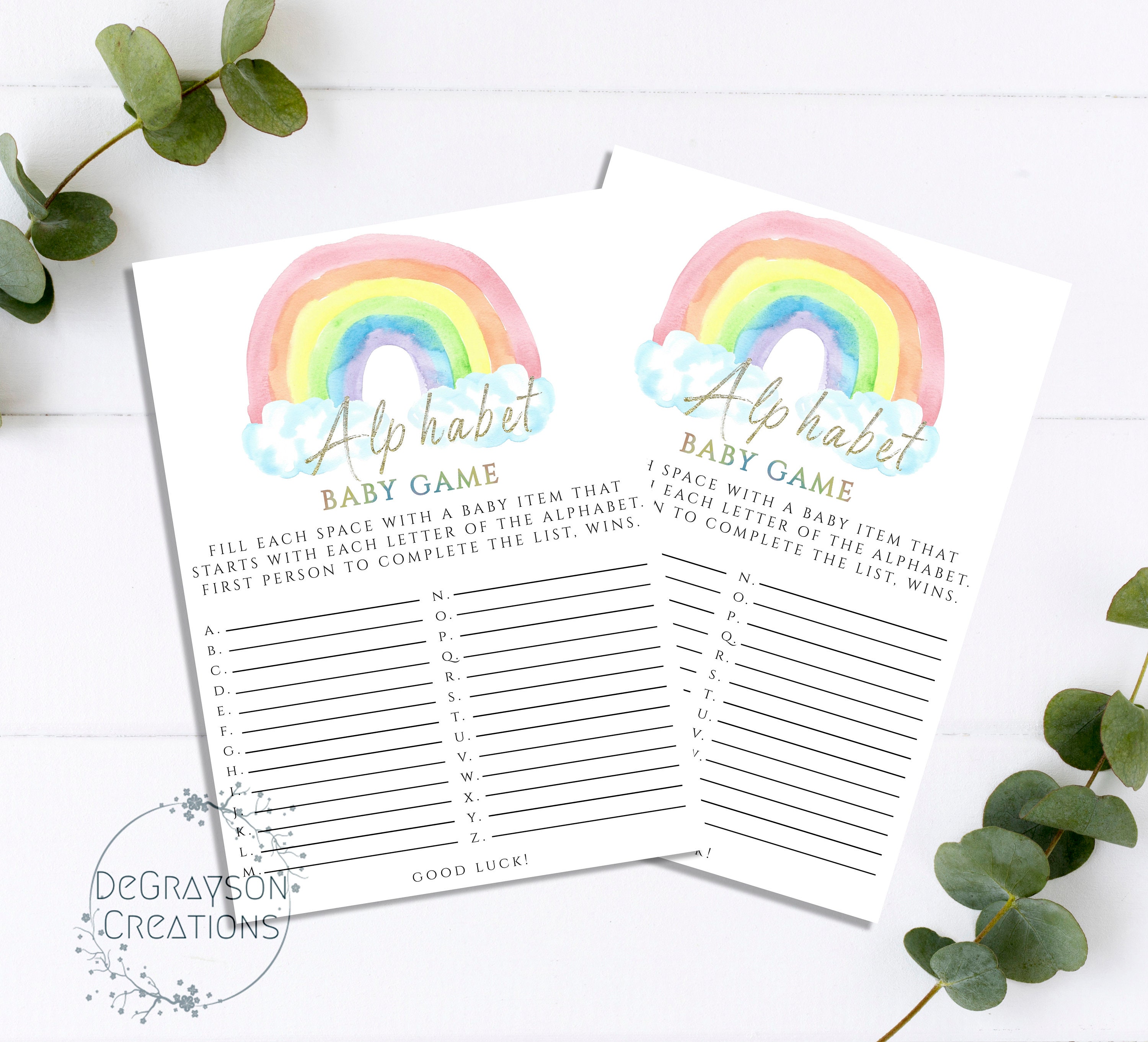 Printable Rainbow ABC Quiz Card 5x7 Baby Shower Card Rainbow Alphabet ...