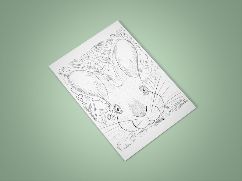 Cottagecore Rabbit Coloring Sheet || Digital Download || Hand Drawn - Etsy