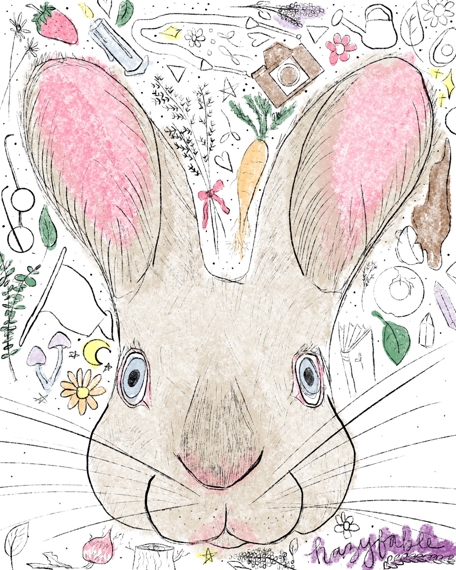 Cottagecore Rabbit Coloring Sheet || Digital Download || Hand Drawn - Etsy