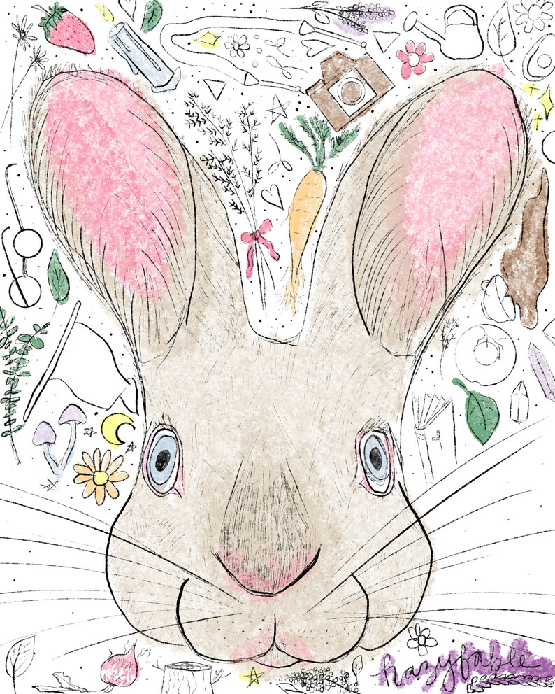 Cottagecore Rabbit Coloring Sheet || Digital Download || Hand Drawn - Etsy