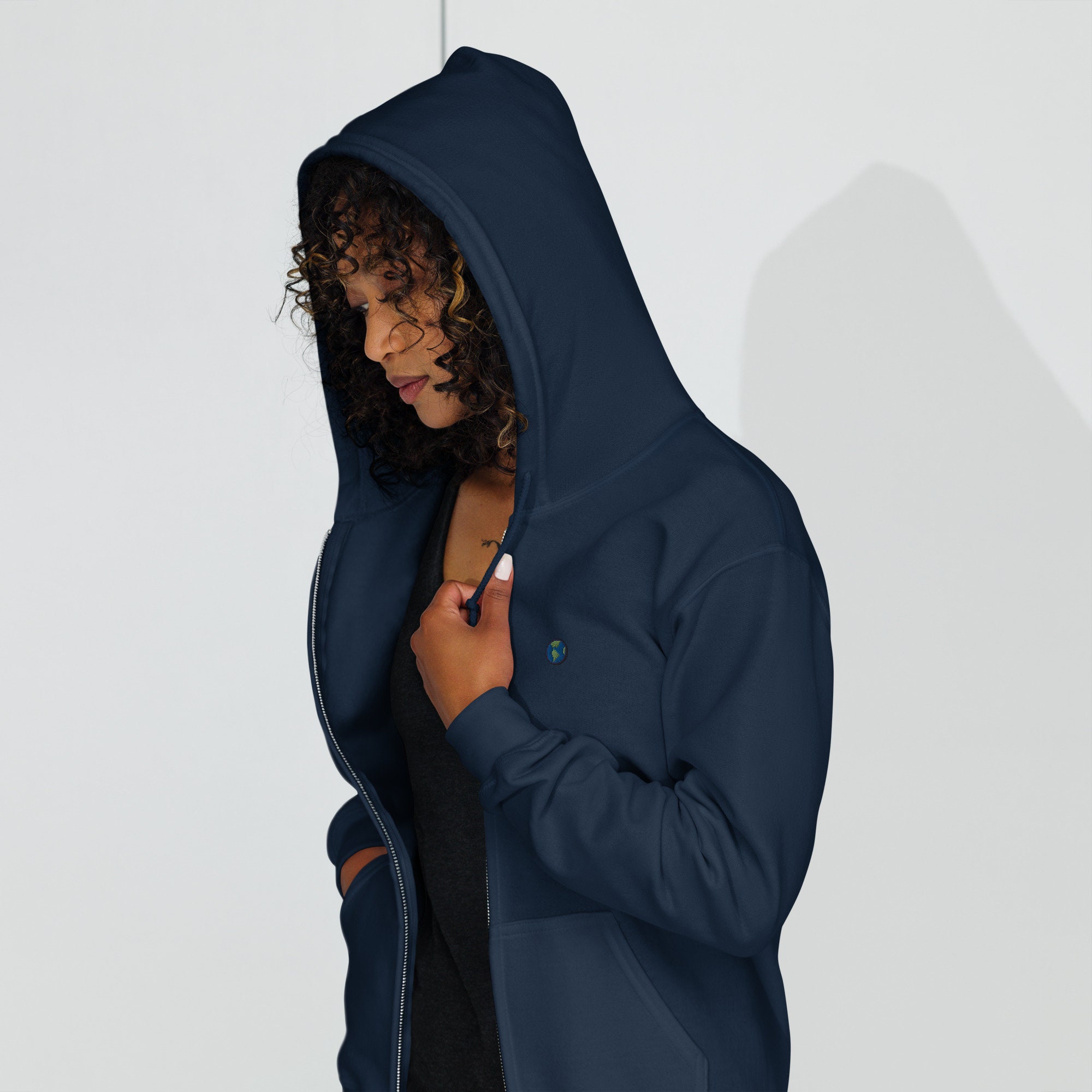 Eco Earth Zip Hoodie, Embroidered World Lover Jacket, Planet Fleece ...