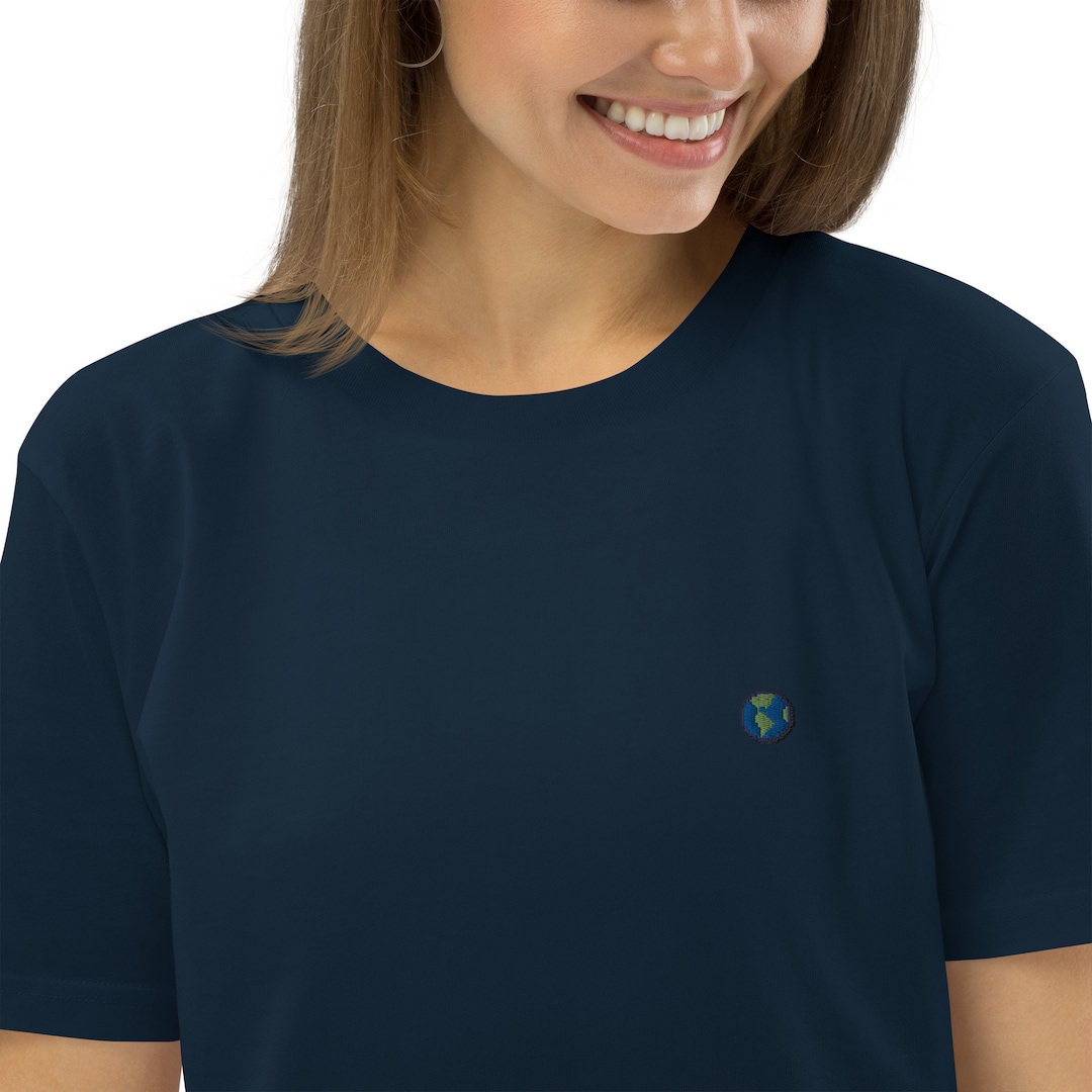 Organic Cotton Small Logo Earth T-shirt, Eco-friendly Tee, Sustainable ...