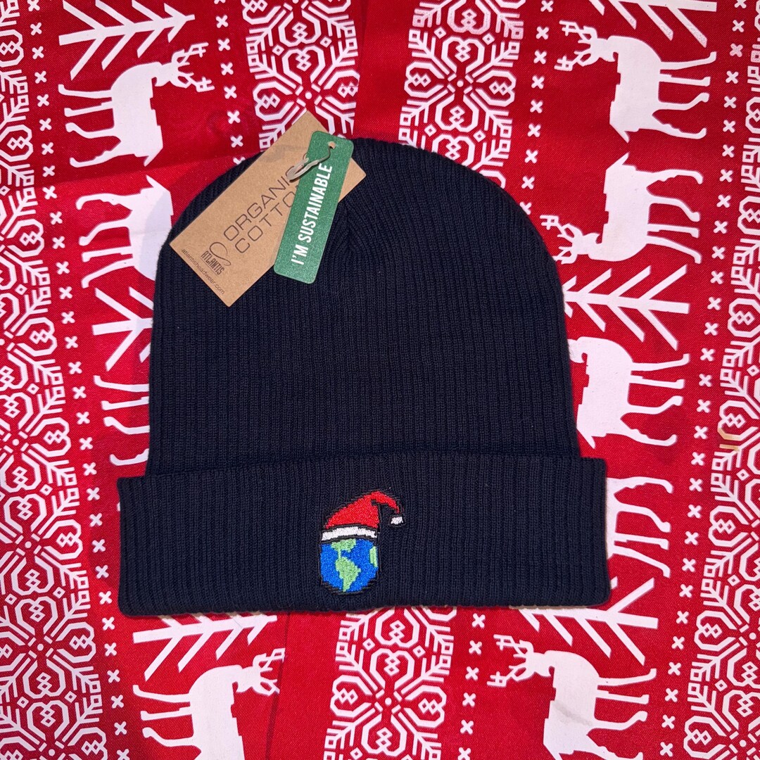 Eco-friendly Christmas Earth Beanie, Sustainable Knit Hat, Earth ...