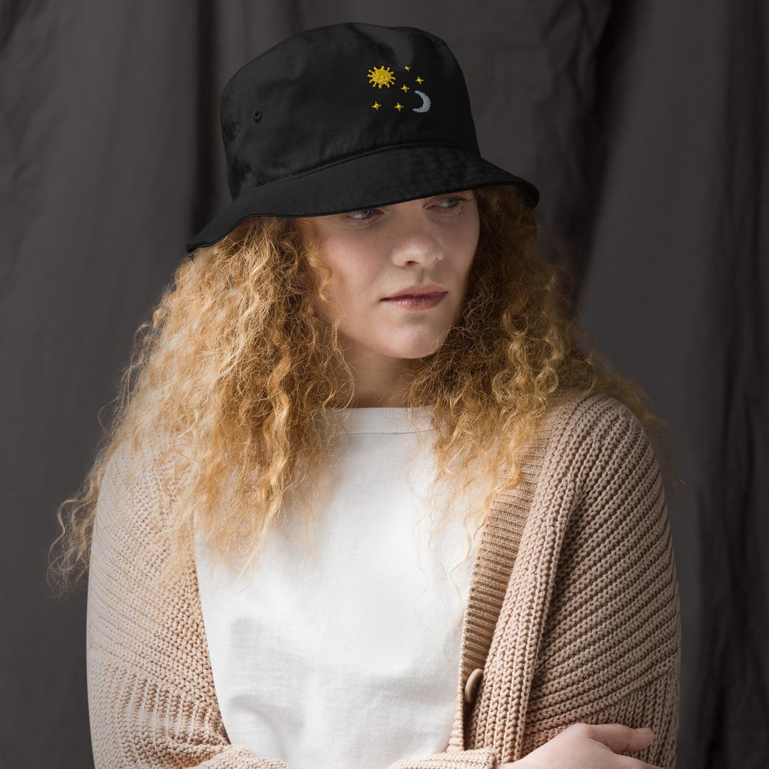 Organic Cotton Embroidered Sun Moon Bucket Hat, Sustainable Festival ...
