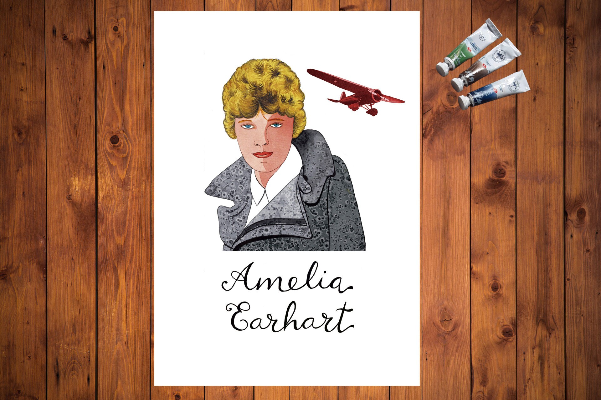 Famous Aviator Art Amelia Earhart Watercolor Portrait Print, - Etsy