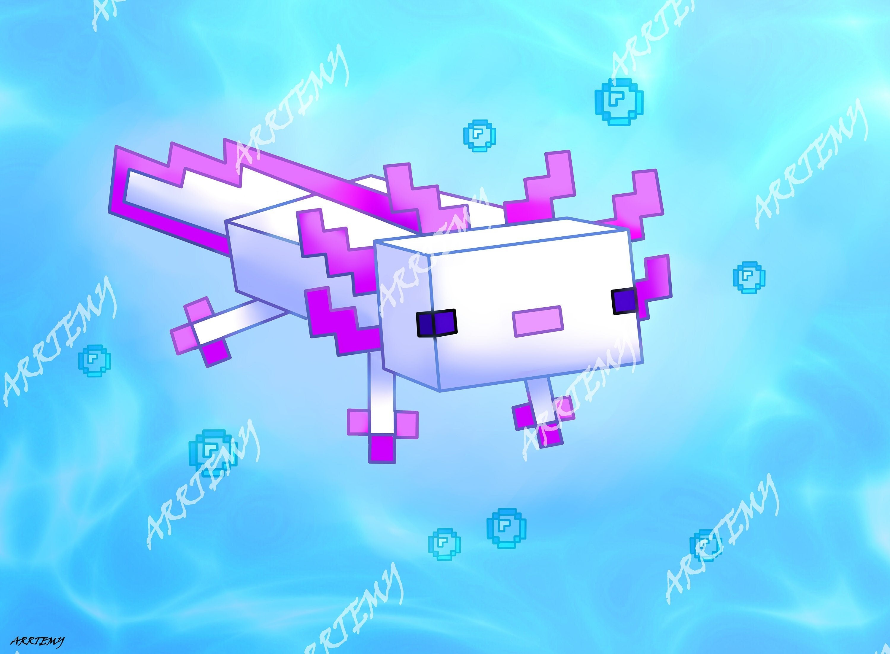 Download Minecraft Cyan Axolotl Fanart Print - Etsy