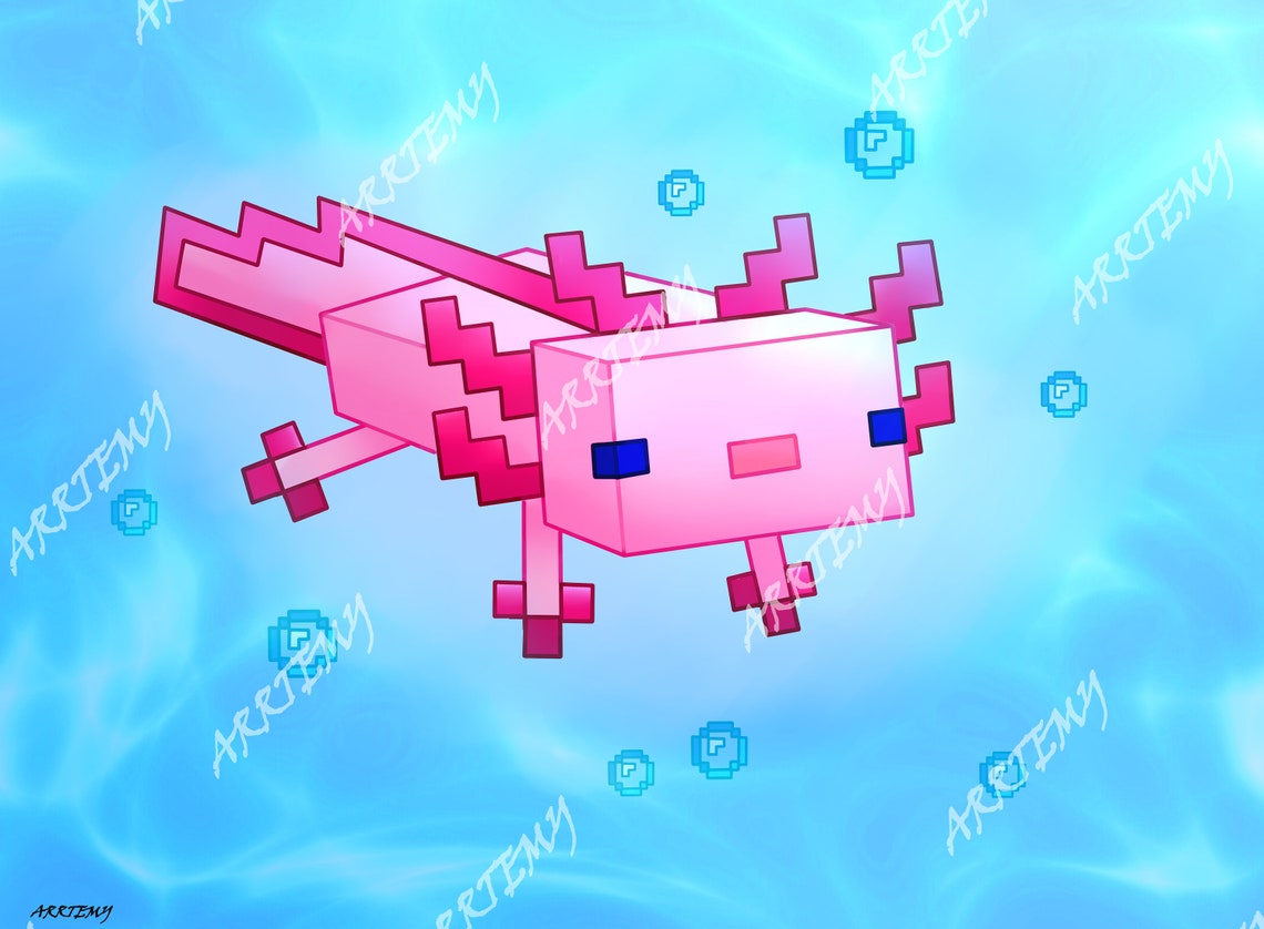 Minecraft Axolotl Fanart Print downloaden - Etsy België