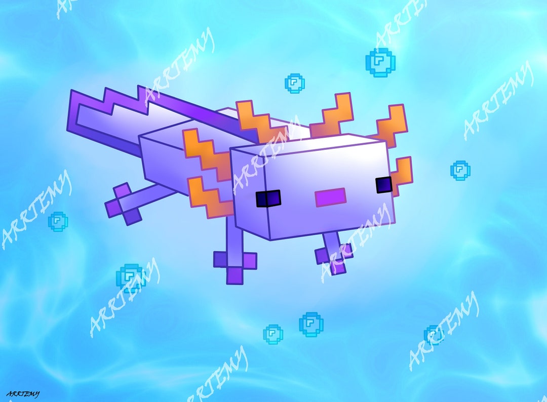 Download Minecraft Blue Axolotl Fanart Print - Etsy
