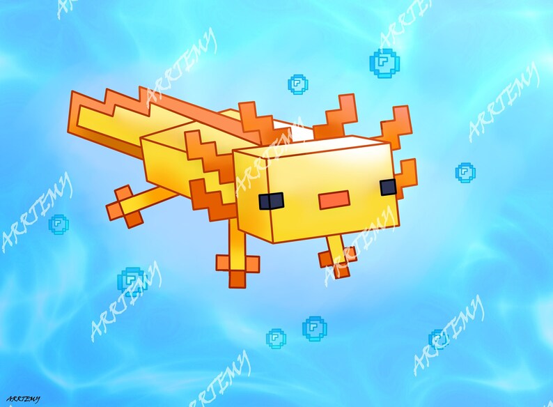 Download Minecraft Gold Axolotl Fanart Print - Etsy