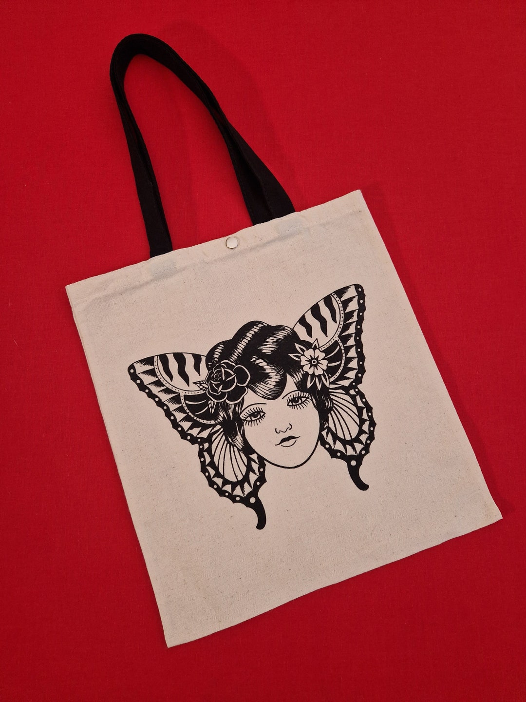Traditional Totebag Tattoo - Woman Butterfly - Etsy