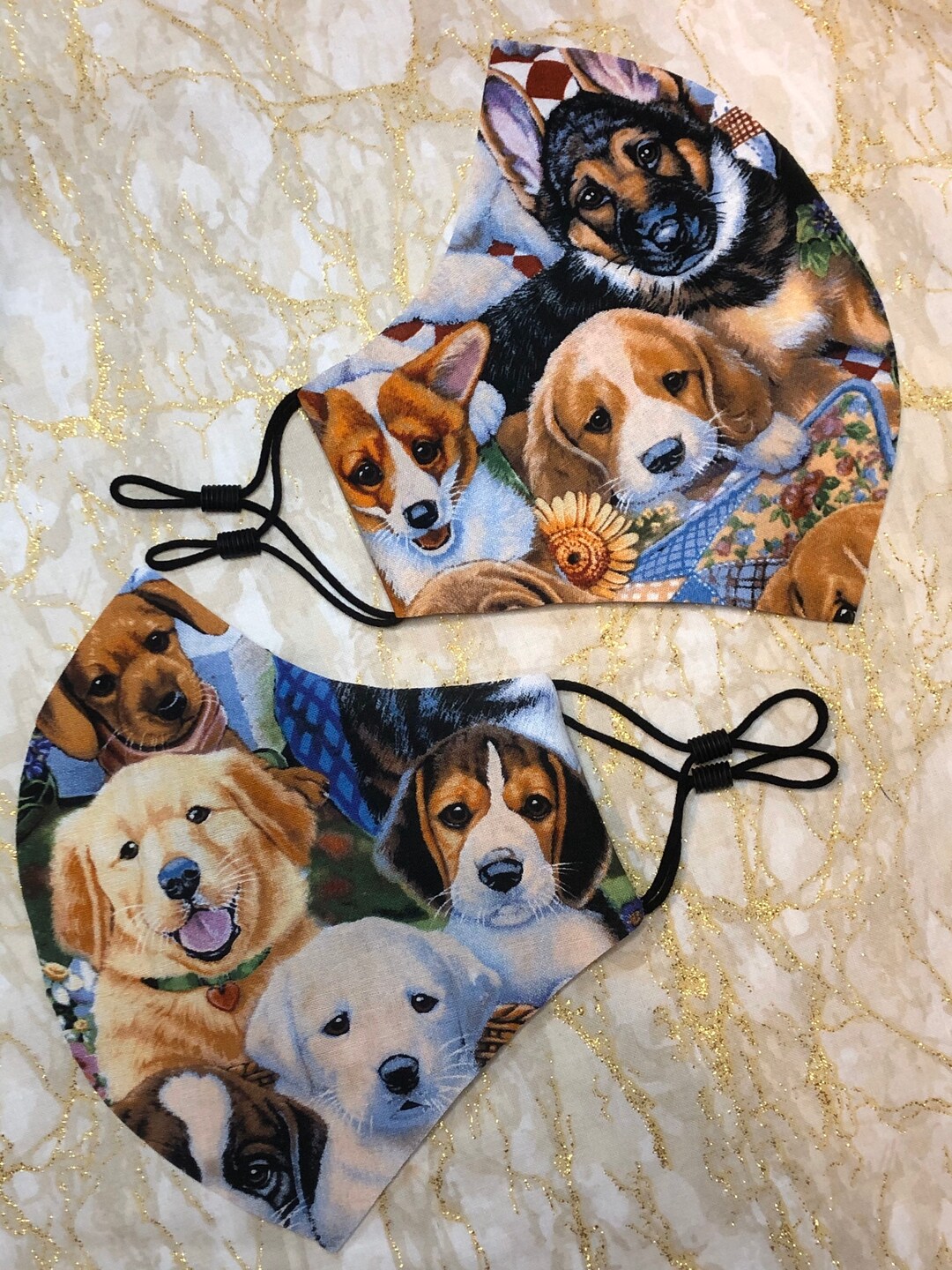 Puppies Adjustable Fabric Face Mask, Dog Lover Face Mask, Washable and ...