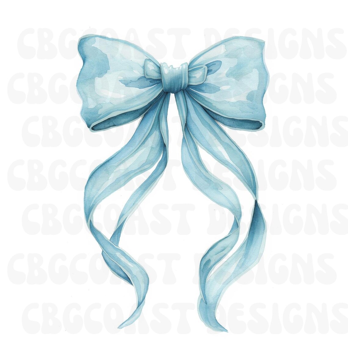 Preppy Light Blue Bow PNG: Watercolor Wall Art Coquette Sticker ...