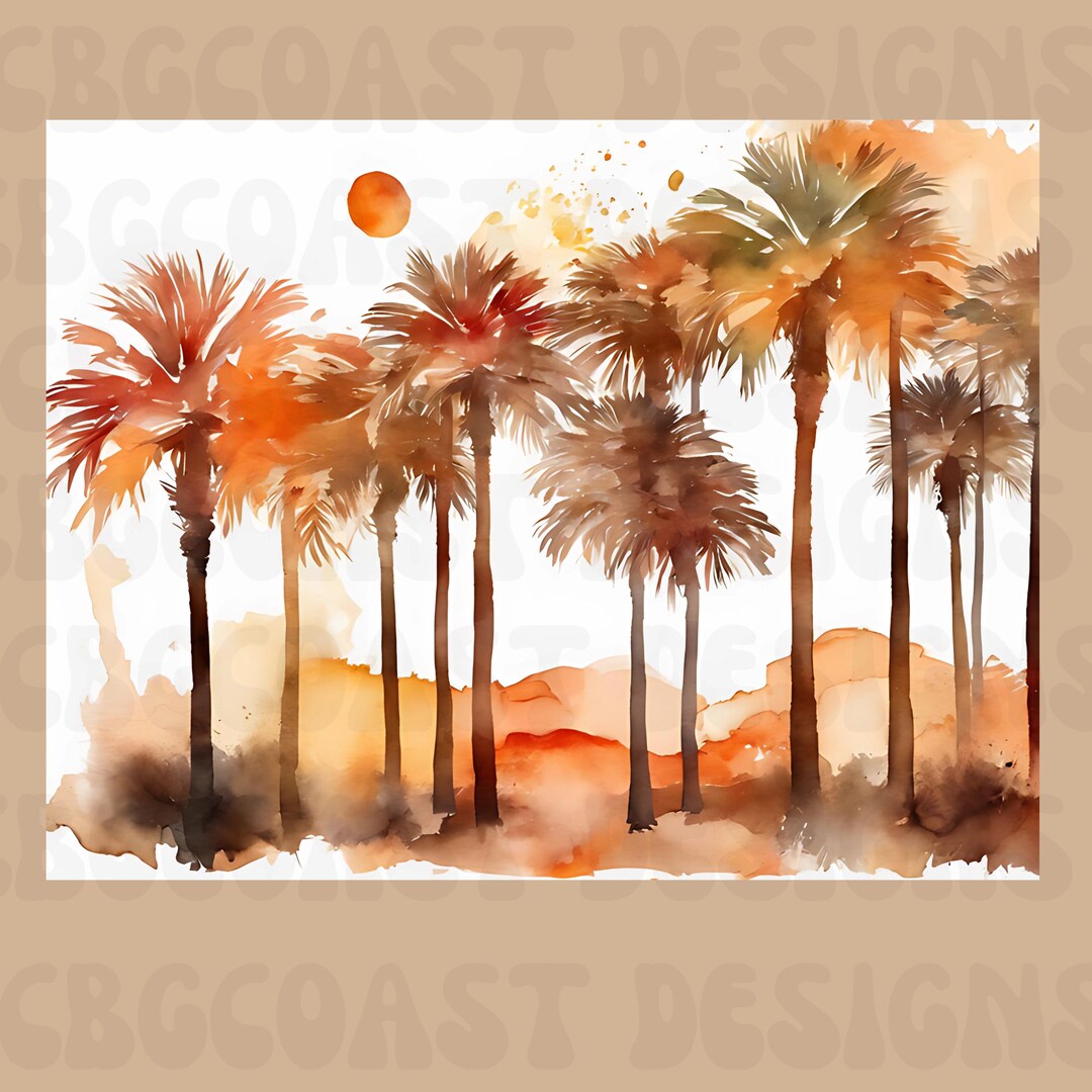 Fall Palm Trees Sunset Watercolor Digital Print: Wall Art Greeting Card ...