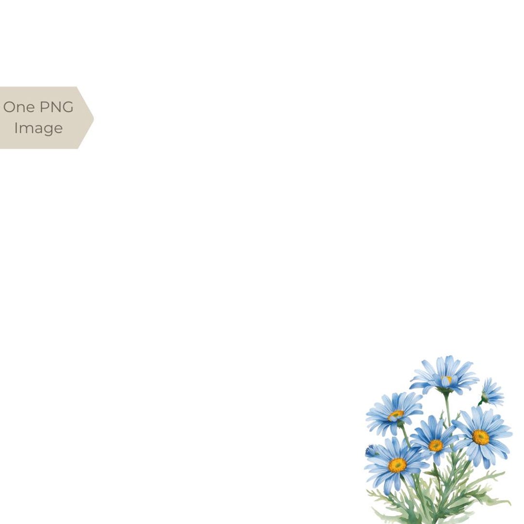 Watercolor Blue Daisy Edge Background Space for Text - Etsy