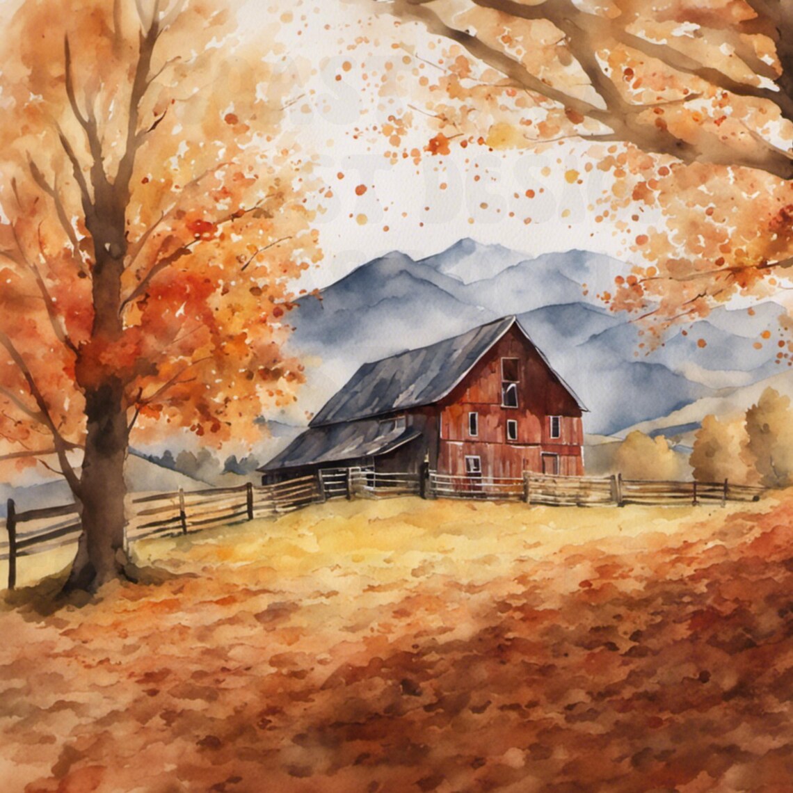 Fall Landscape Barn Digital Print: Autumn Leaves Barn Wall Art Junk ...