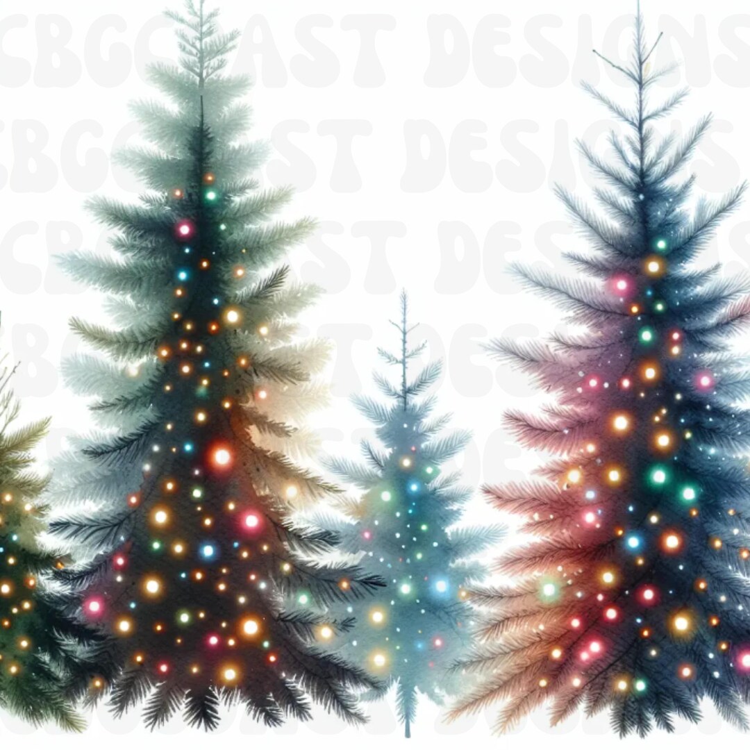 Christmas Trees Digital Print PNG Clipart : PNG Wall Art Watercolor ...