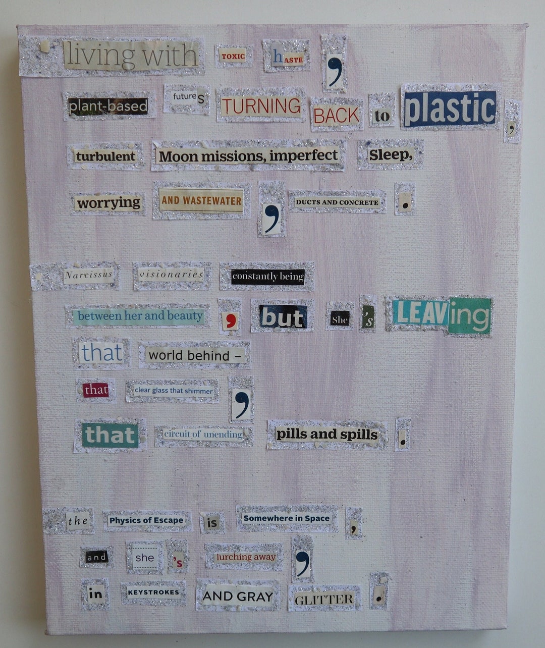 Cut-up Poem Collage With Shell Glitter, Mixed Media, Mother of Pearl ...