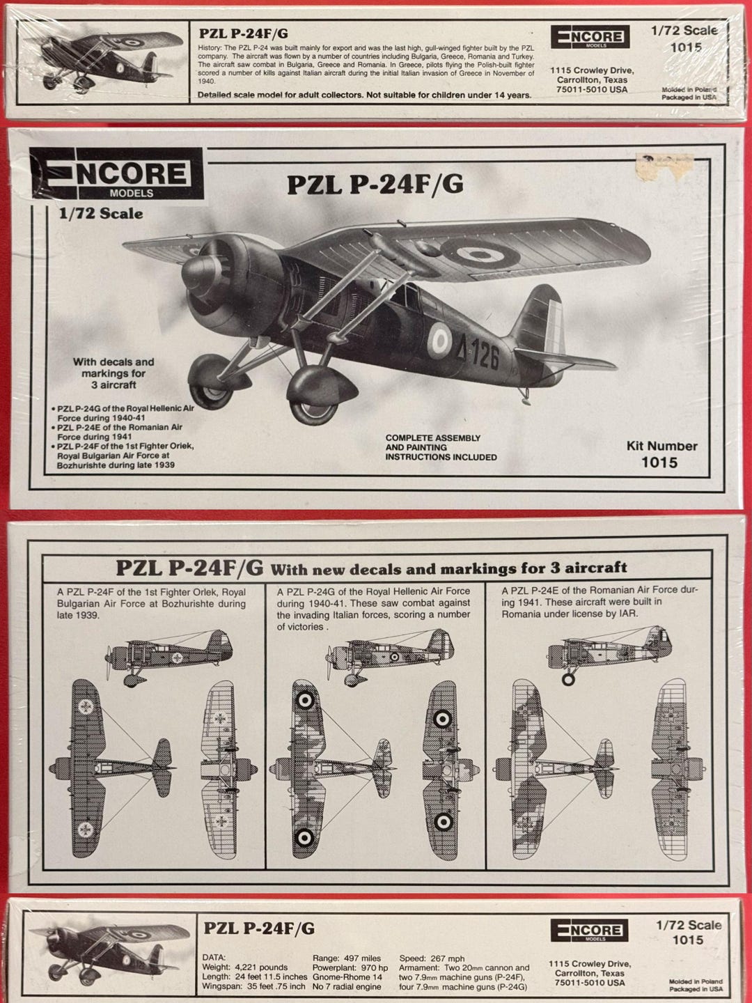 PZL P-24F/G | 1/72 Scale Encore Kit #1015 | Vintage Unassembled Plastic ...