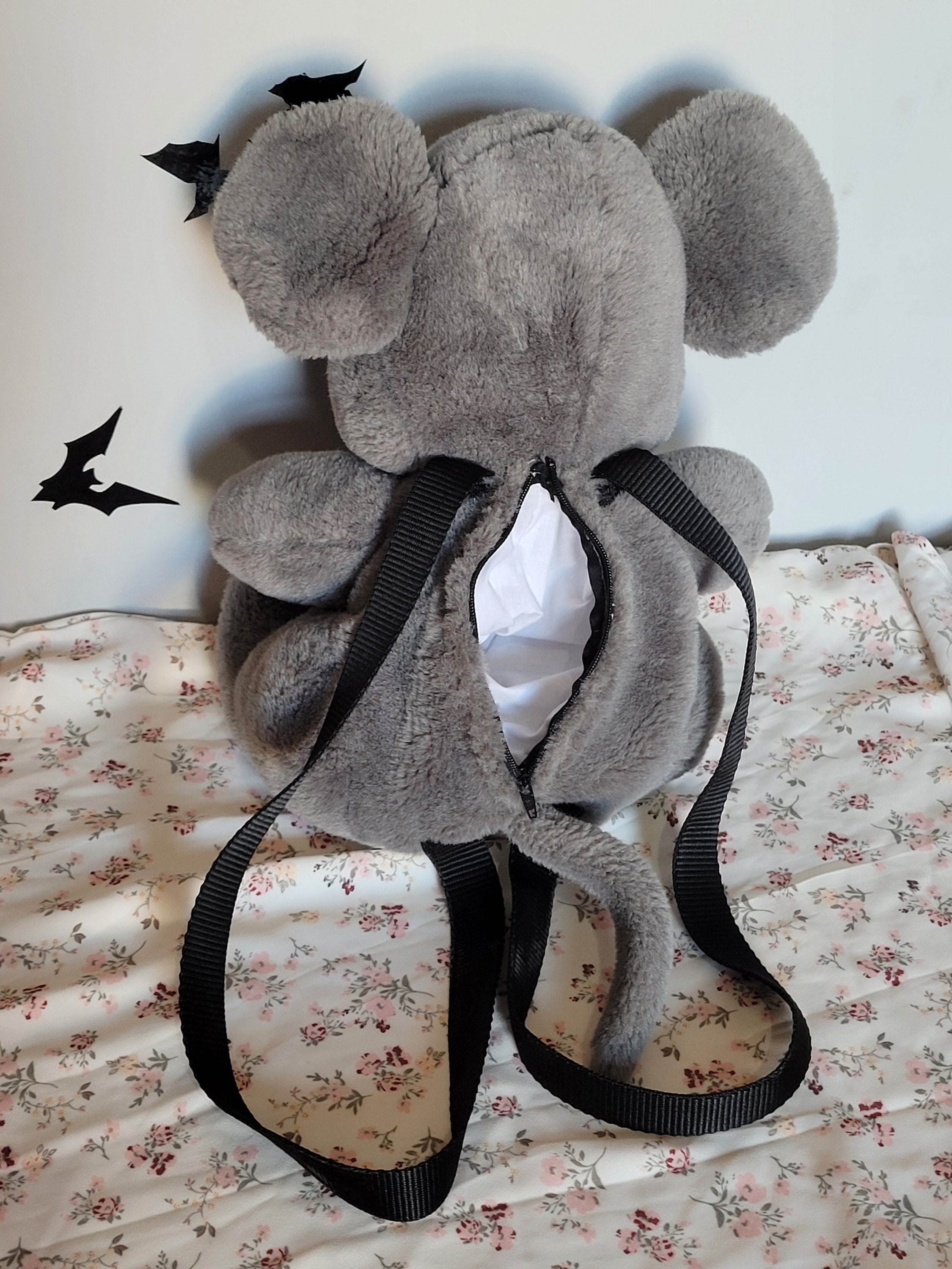 Handmade Upcycled Grey Plush Teddy Mouse Back pack | Etsy