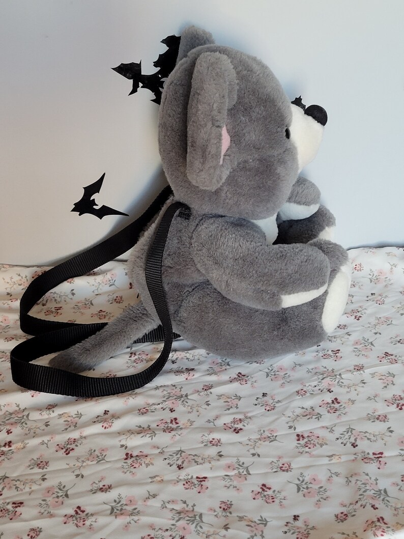 Handmade Upcycled Grey Plush Teddy Mouse Back pack | Etsy
