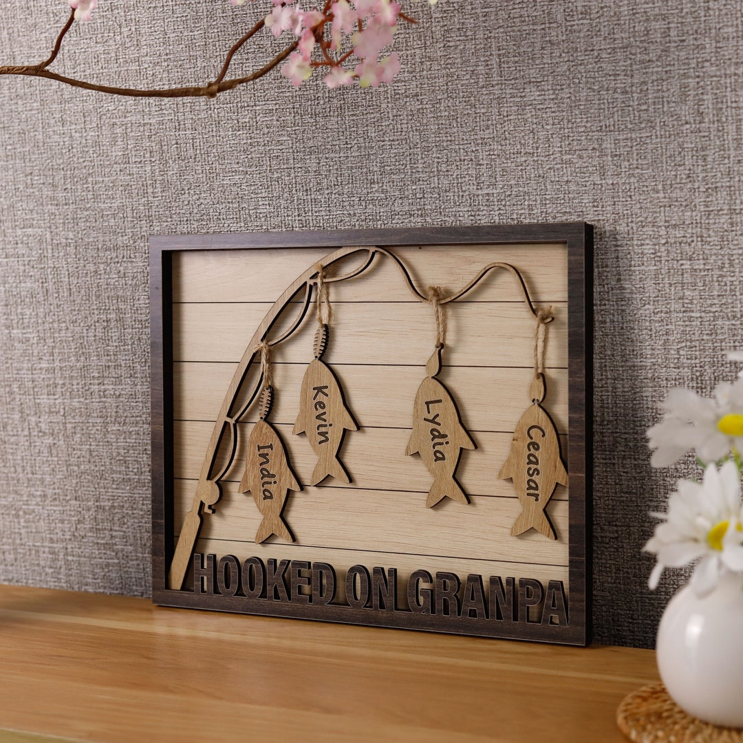 Custom 3D Dad Fishing Rod Sign With Kids Names, Hooked on Grandpa ...