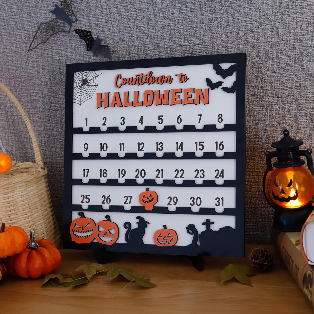 Moveable Halloween Countdown Sign, Wooden Pumpkin Countdown Calendar ...