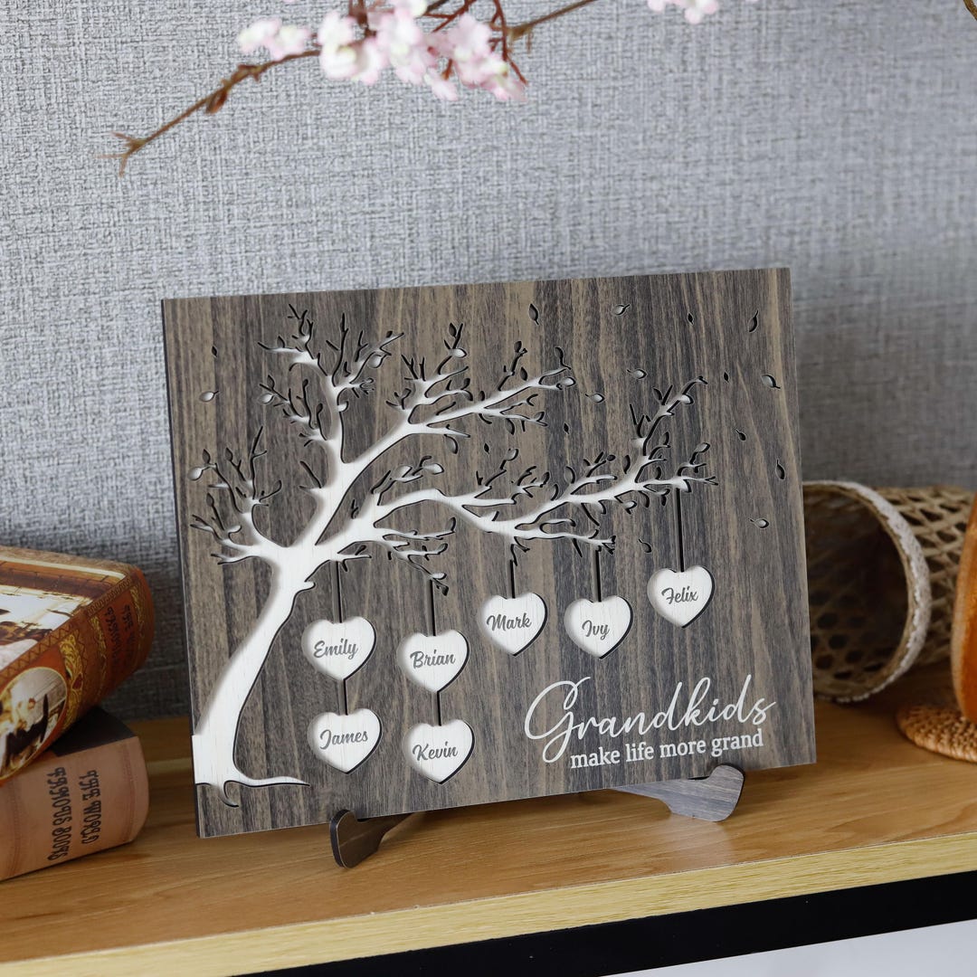 Grandkids Grandma Tree Sign, Grandkids Make Life More Grand, Hearts ...