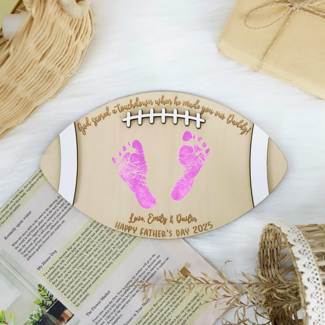 Football God Scored A Touchdown Dad Wooden Sign, Custom Footprint ...
