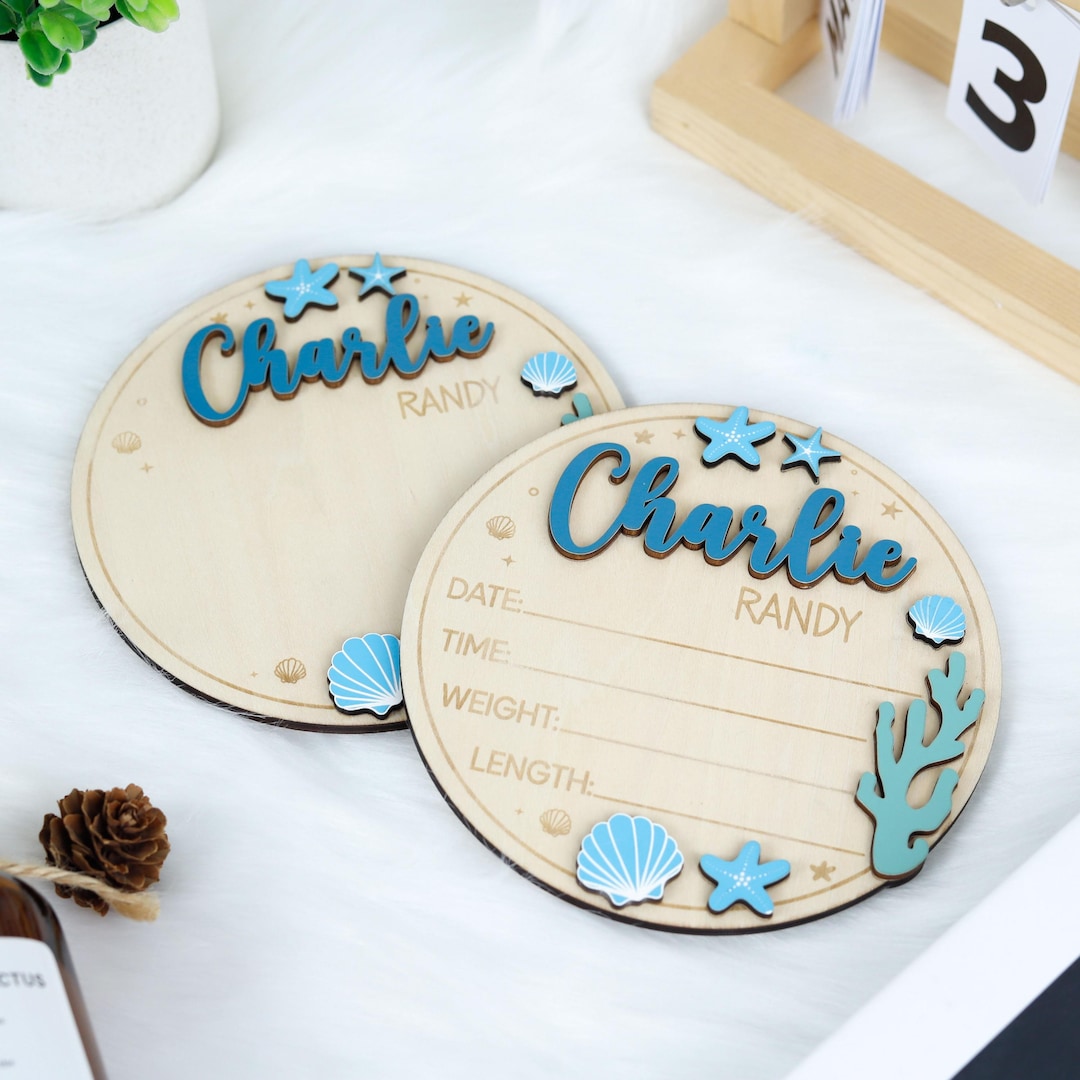 Mermaid Ocean Birth Announcement Sign, Mermaid Baby Birth Stats ...