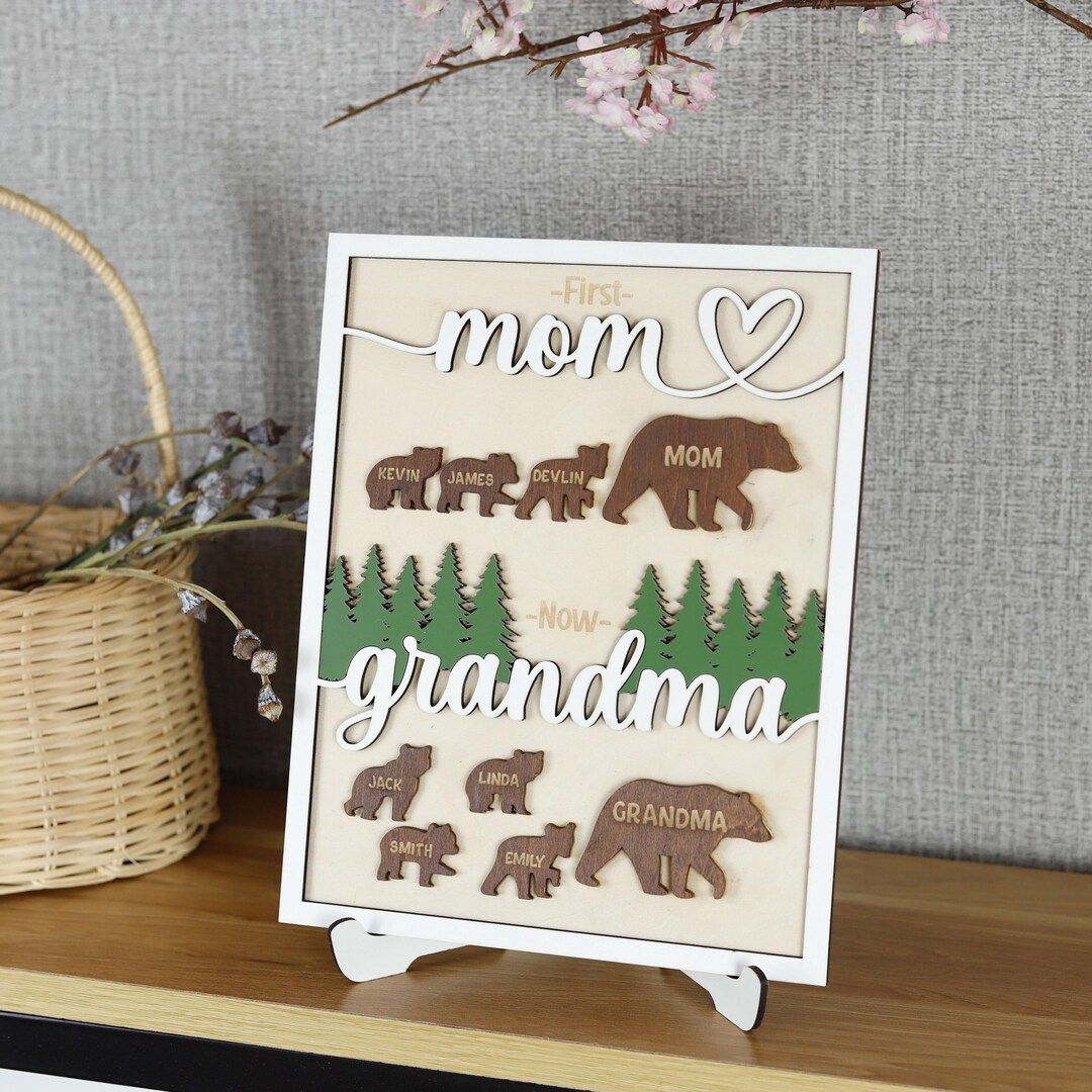 Personalized Bear Mama Wooden Sign, First Mom Now Grandma Plaque ...