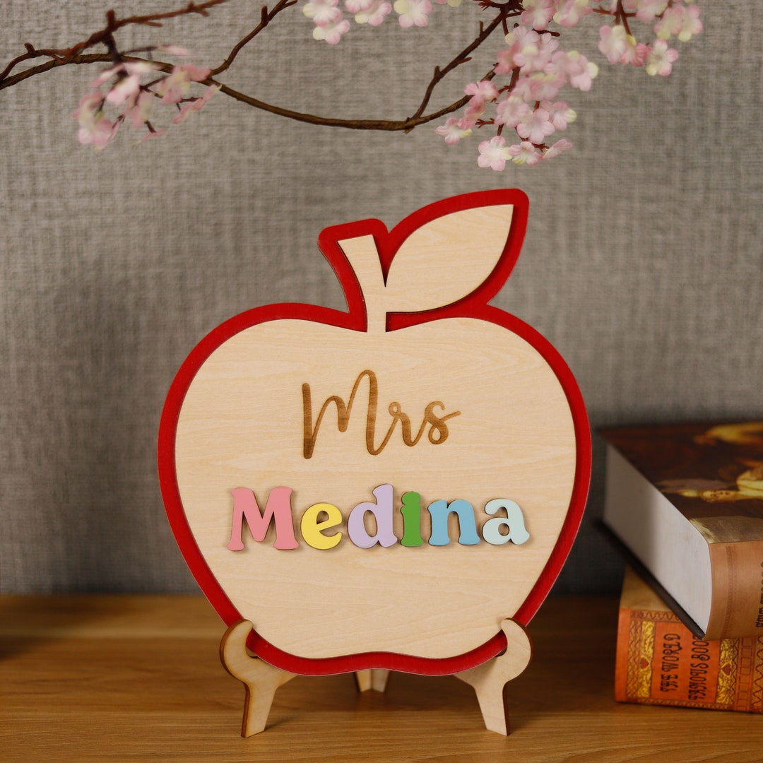 Teacher Apple Name Desk Plate, Customized Teacher Name Sign, Back to ...